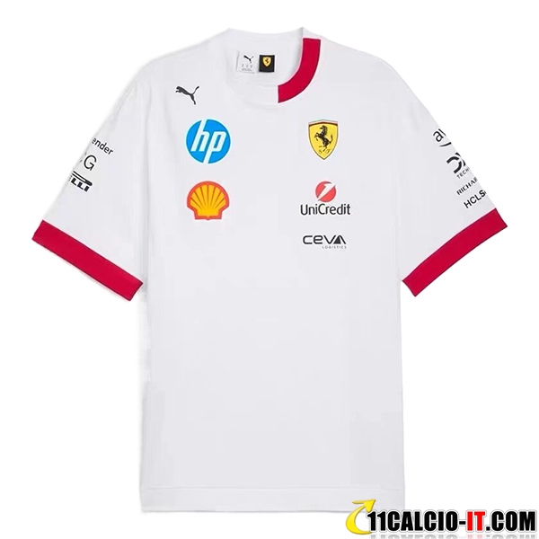 Nuova Maglietta Scuderia Ferrari F1 Team Bianco/Rosso 2025